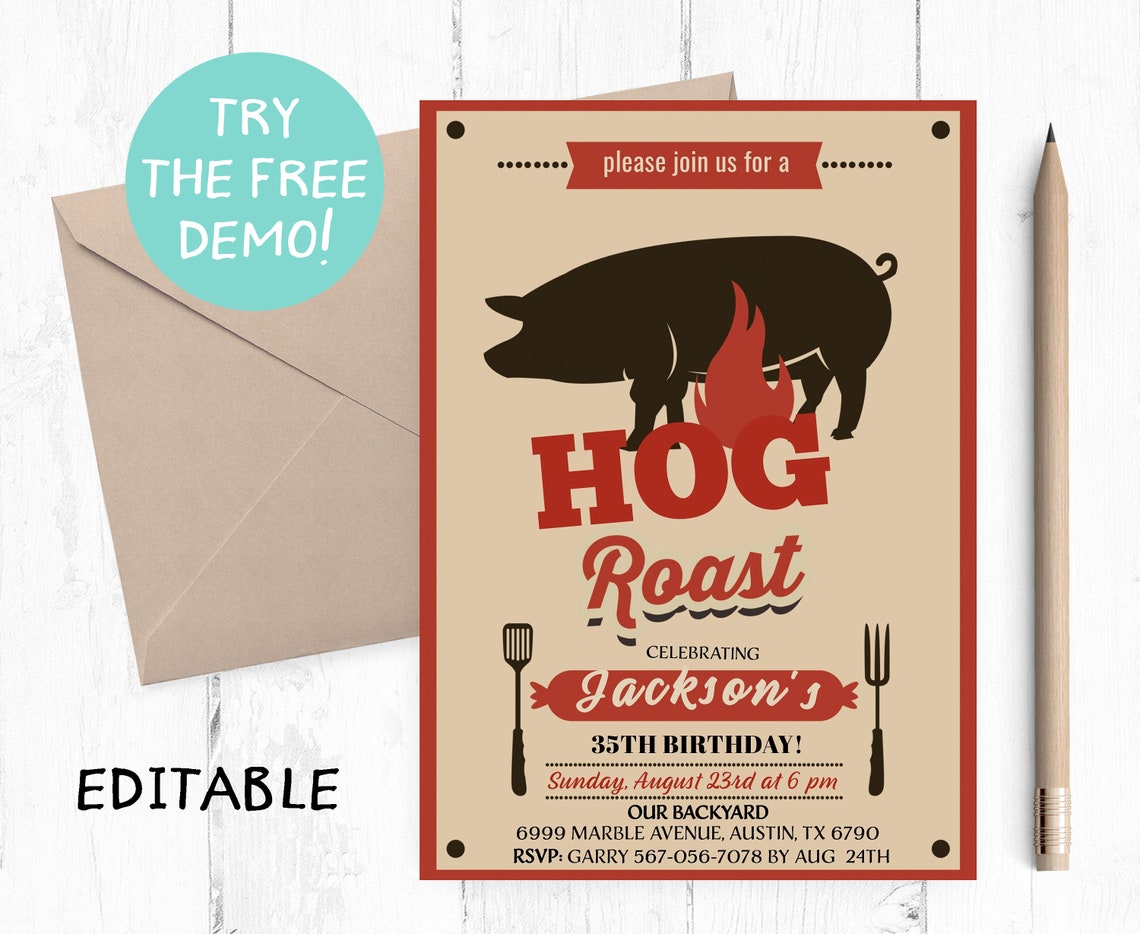 Editable Hog Roast Invitation Hog Roast Family Invitation - Etsy UK