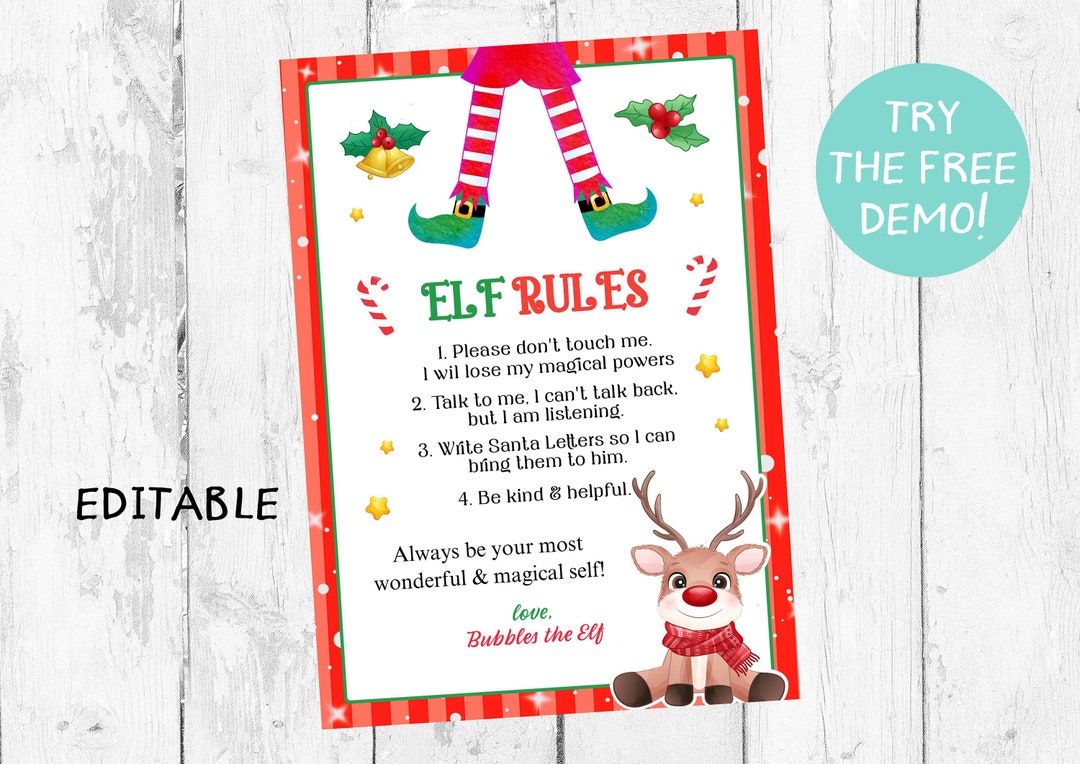 Editable Elf Rules Sign, Elf Rules Sign Instant Download, No Touching ...