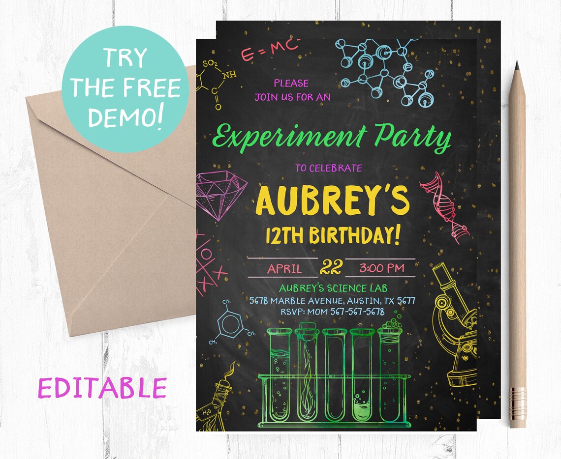Experiment Birthday Invitations Experiment Birthday - Etsy