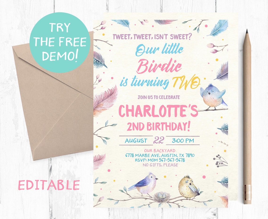 Spring Birthday Invitation Birds Invitations Birdies | Etsy