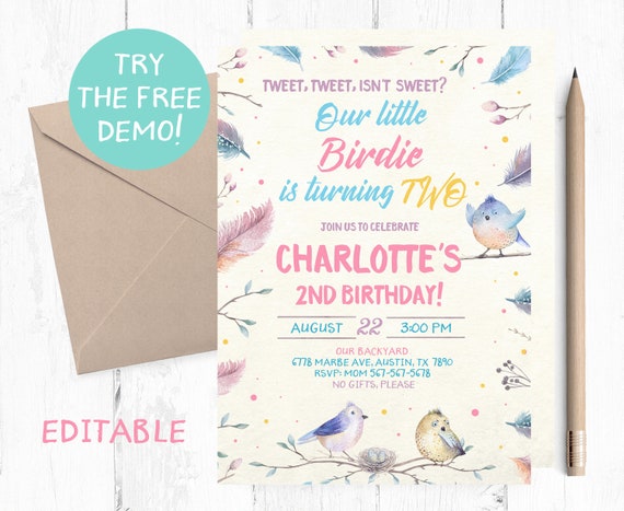 Spring Birthday Invitation Birds Invitations Birdies | Etsy