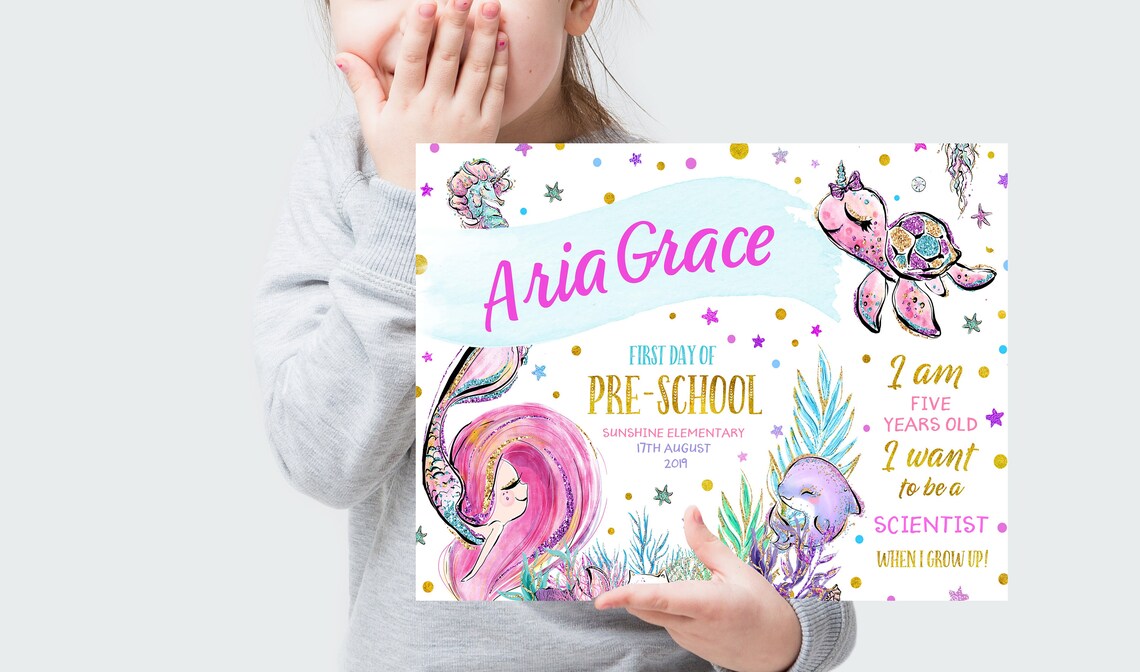 Mermaid First Day of Pre-school Sign First Day of Preschool | Etsy