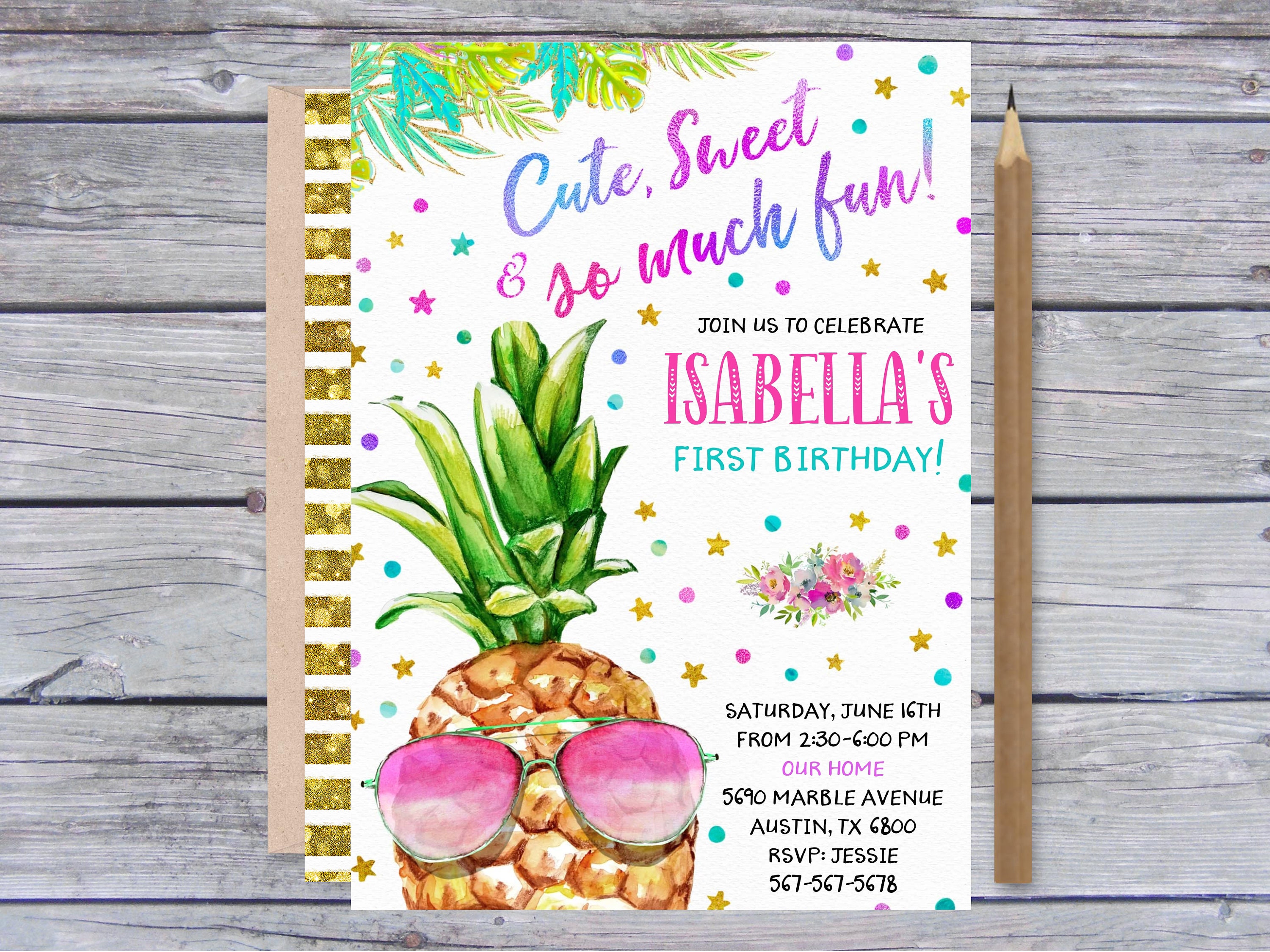 Editable Pineapple Birthday Invitation, Cute Sweet and so Much Fun ...