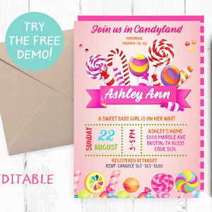 Editable Candyland Baby Shower Invitation Template (5x7 Inches) - Etsy