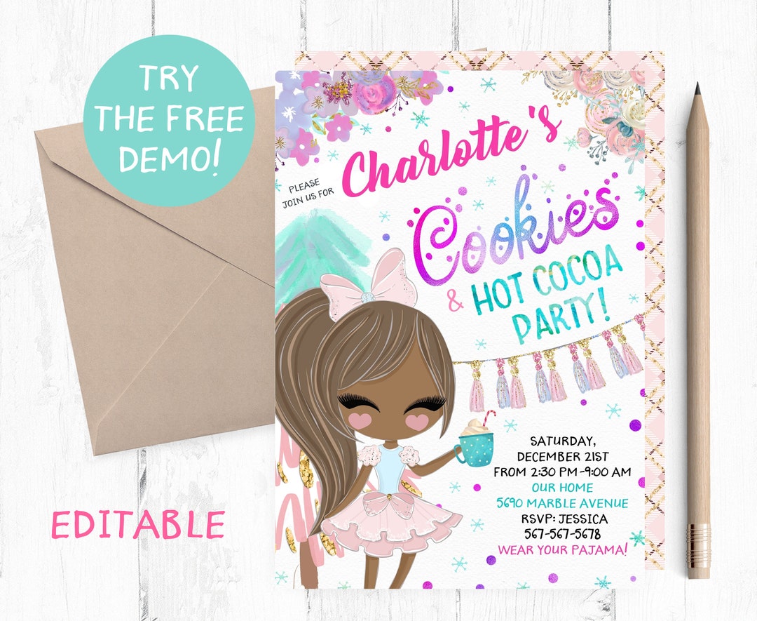 Editable Cookies and Hot Cocoa Party, Black Girl Cookies and Hot Cocoa ...