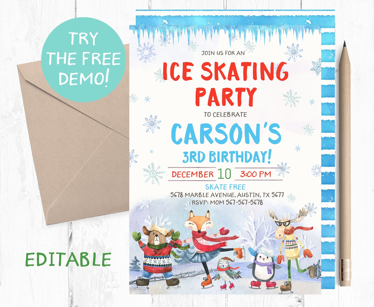 Ice Skates Printable Invitation Ice Skates Invitations - Etsy
