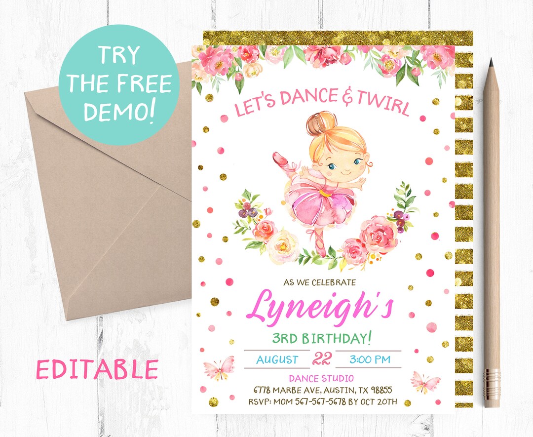 Blonde Ballerina Invitation, Little Ballerina Birthday Party, Dance ...