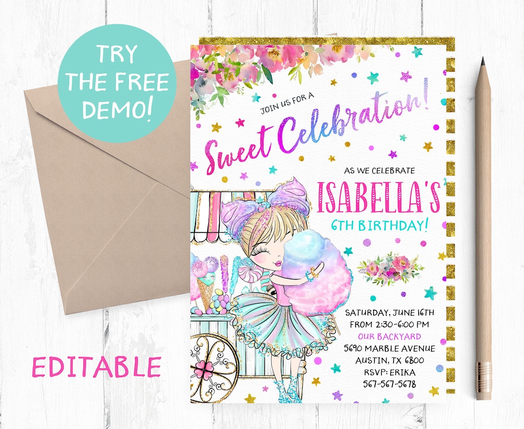 Editable Candyland Birthday Invitation Template (5x7 Inches) - Etsy