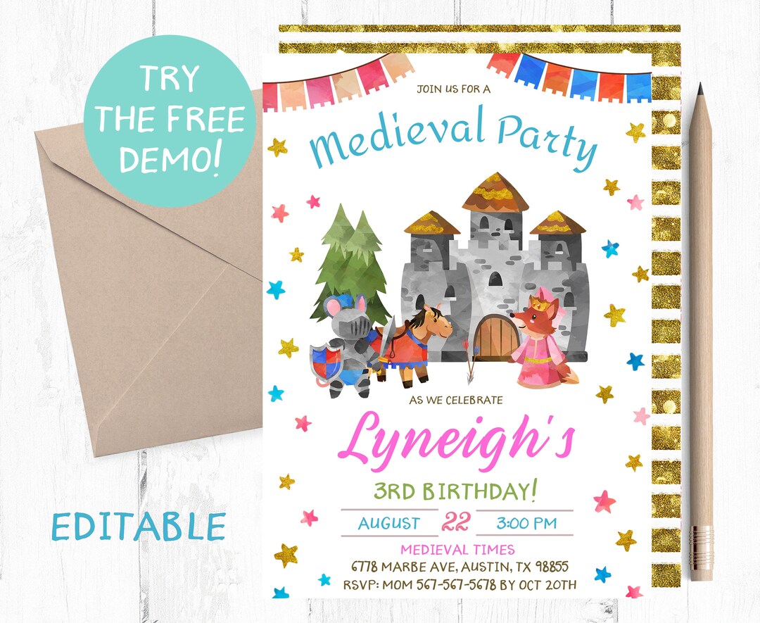 Toddlers Medieval Party Invitation, Toddlers Medieval Birthday Party ...
