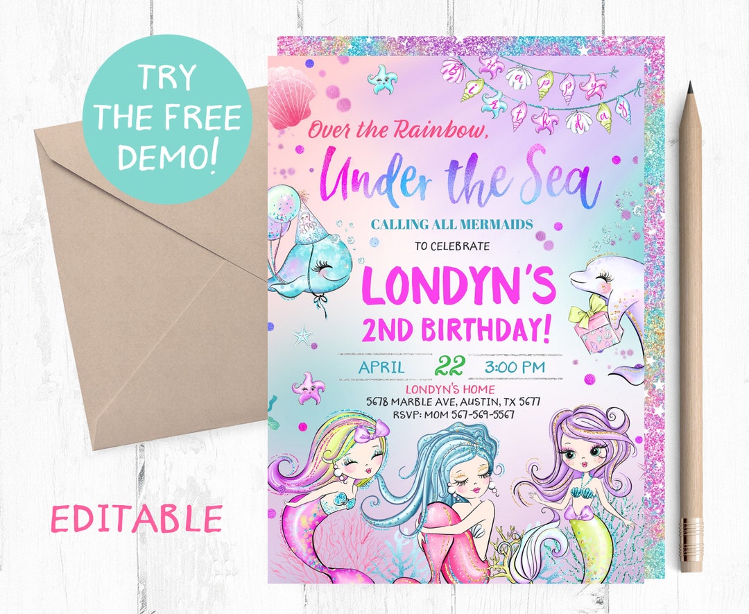 Mermaids Invitations, Mermaids Birthday Invitation, Mermaids Birthday ...
