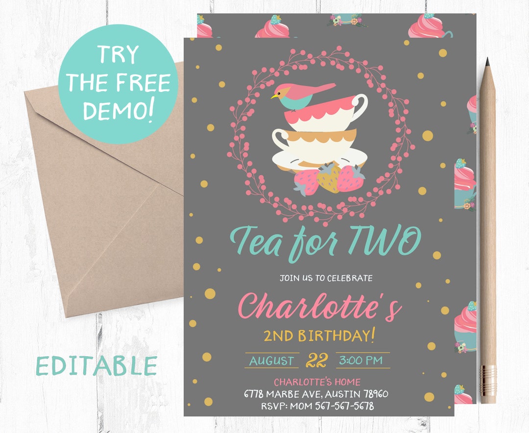 Tea for Two Birthday Invitation Tea for Two Birthday Tea for - Etsy