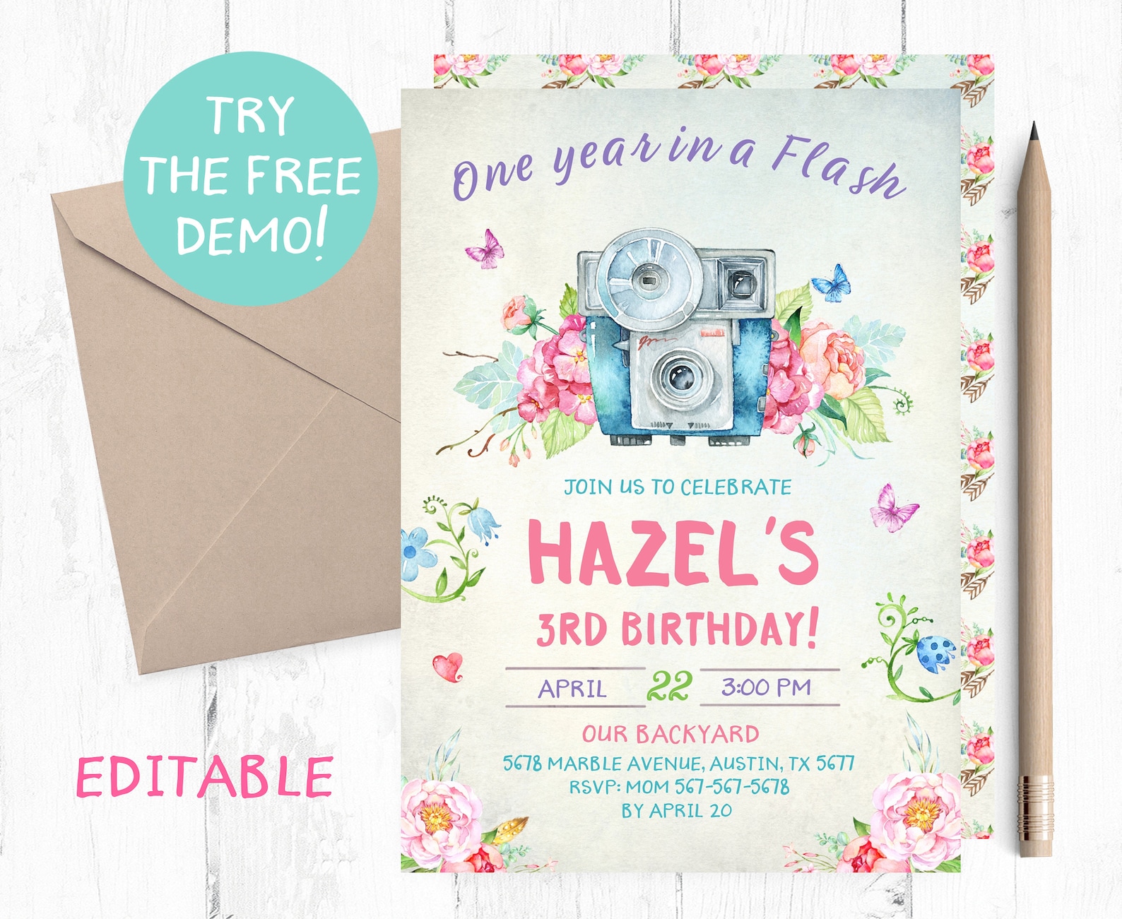 Oh Snap Camera Birthday Invitation Camera Invitations First | Etsy