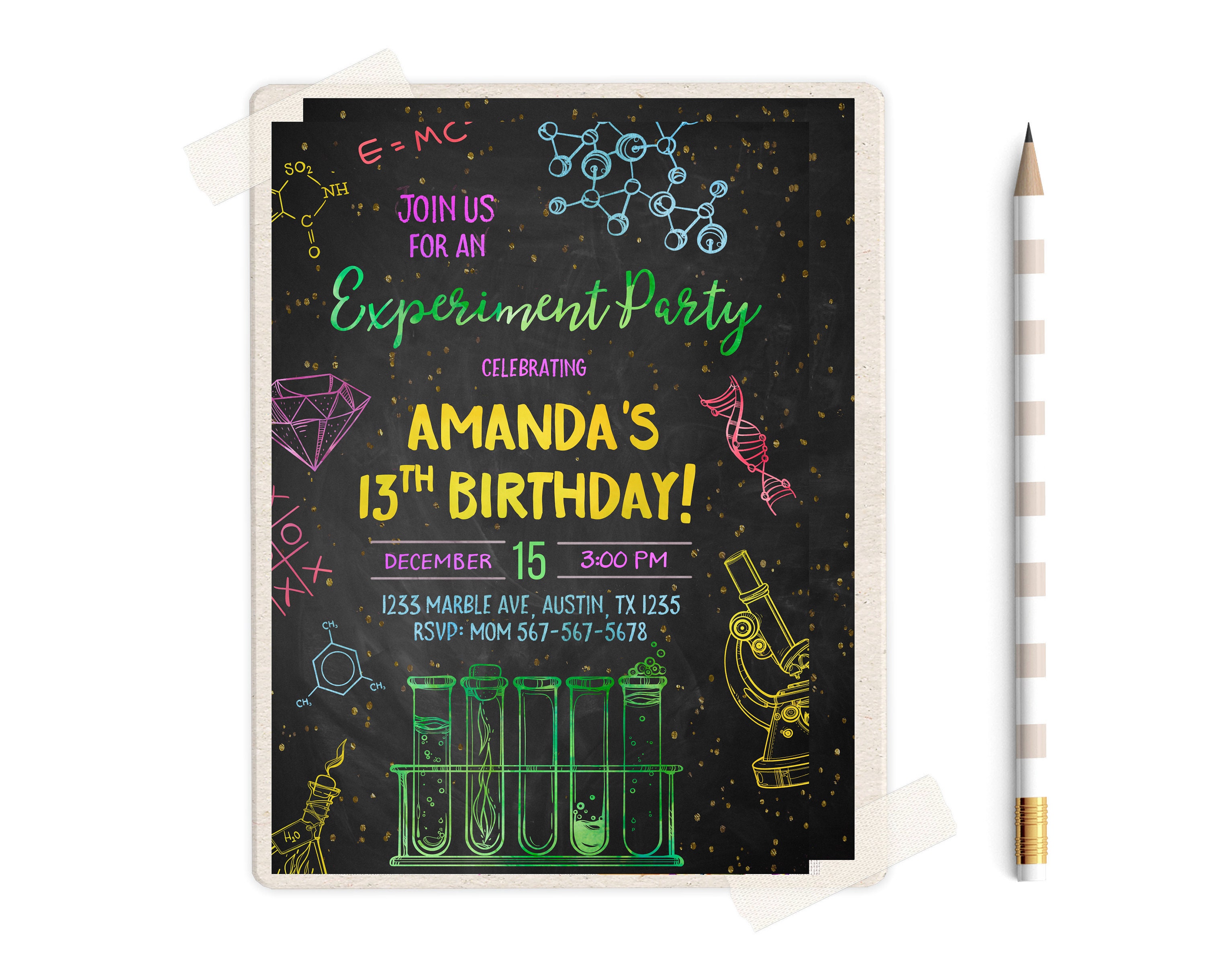 Experiment Birthday Invitations Experiment Birthday | Etsy