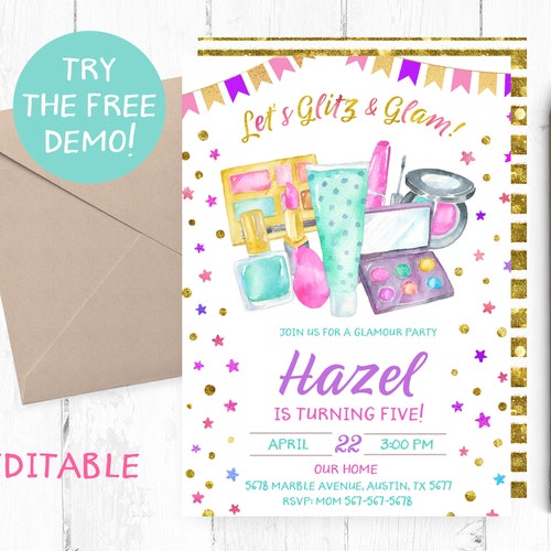 Editable Makeup Invitation Makeover Birthday Party Glamour - Etsy