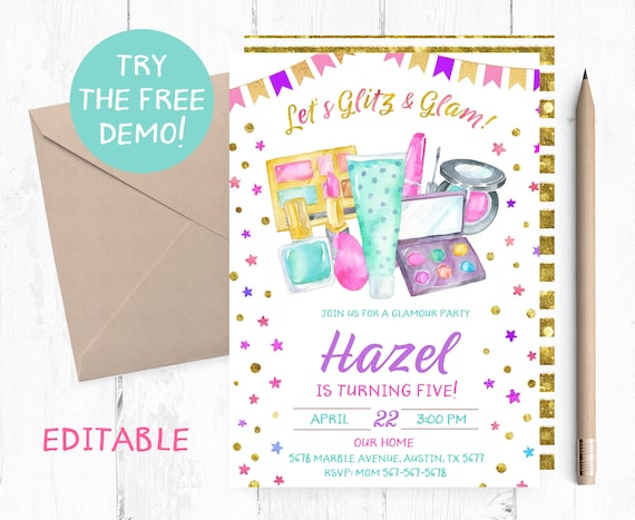 Editable Makeup Invitation Makeover Birthday Party Glamour | Etsy