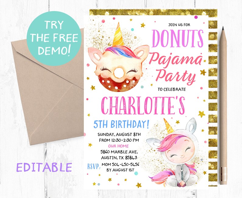 Donuts Sleepover Birthday Invitation Donuts Slumber Party - Etsy