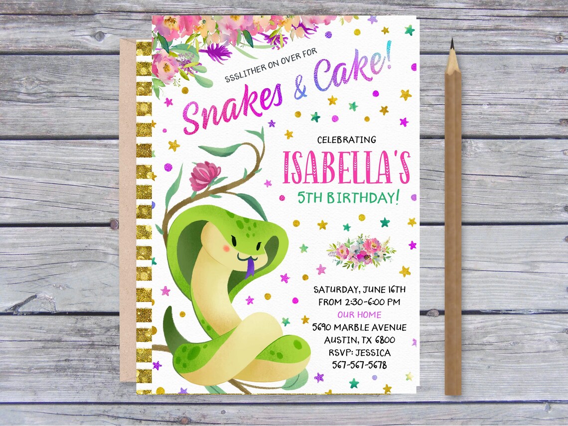 Editable Snake Birthday Invitation, Snakes and Cake Party (digital ...