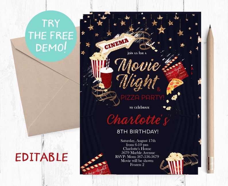 Editable Pizza Movie Night Invitation Instant Download Movie - Etsy