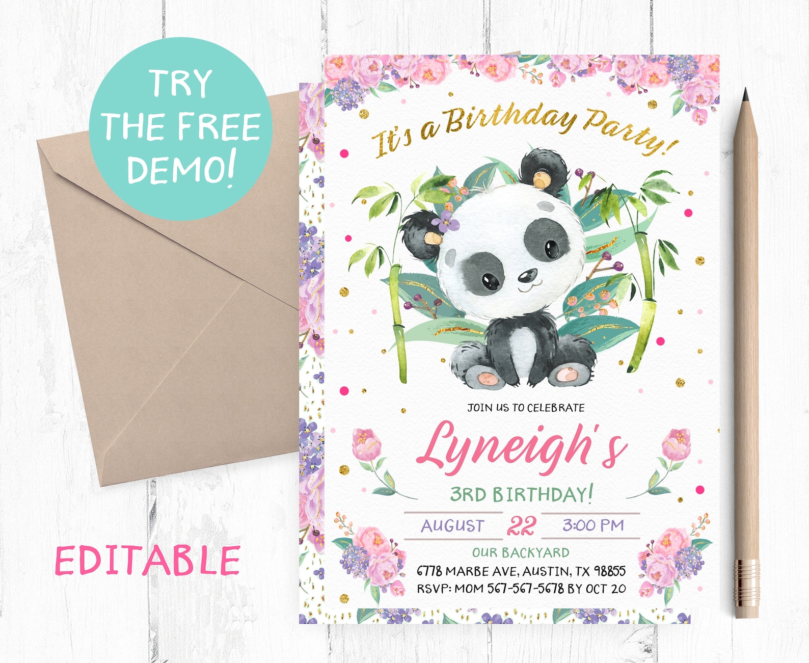 Editable Panda Invitation Instant Download Panda Editable - Etsy UK