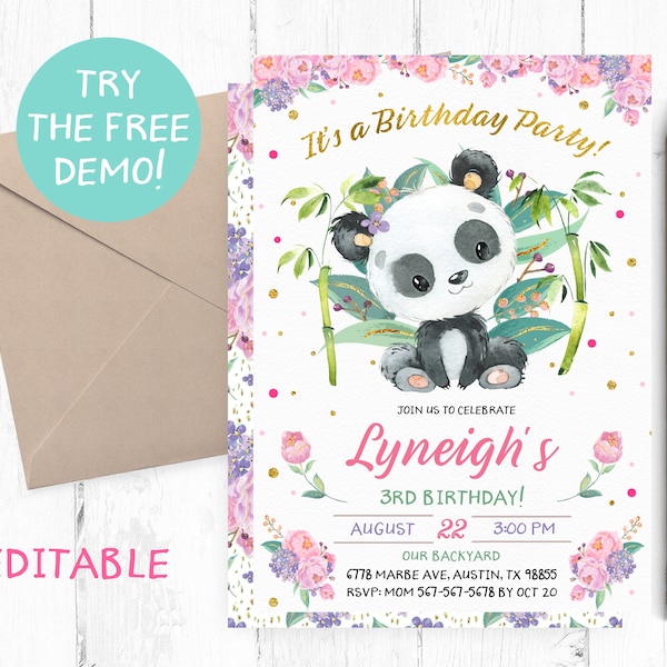 Panda Invitation - Etsy