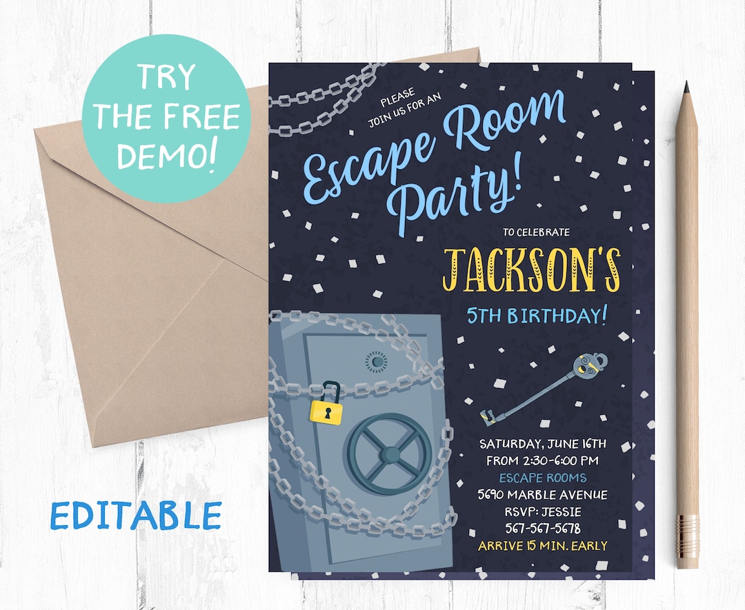 Editable Escape Room Party Invitation, Escape Room Boy Birthday Party ...