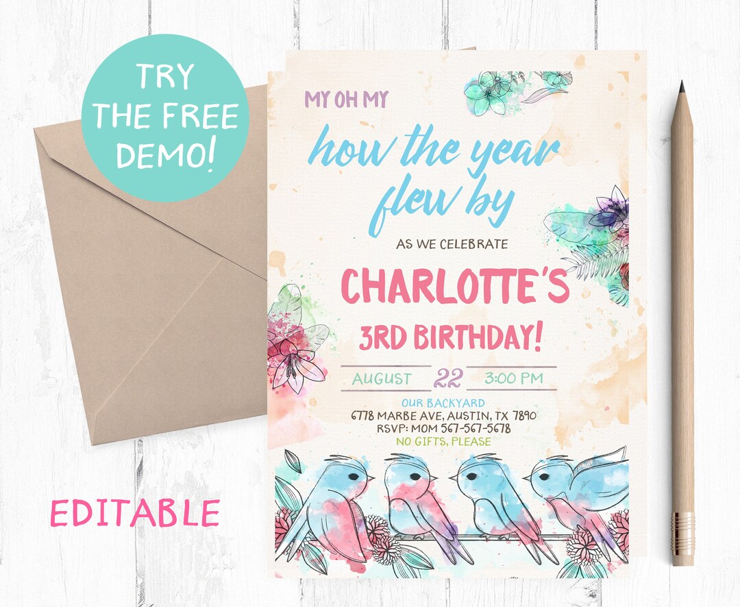 Bird Invitation, First Birthday Invitation Girl, Spring Birthday ...