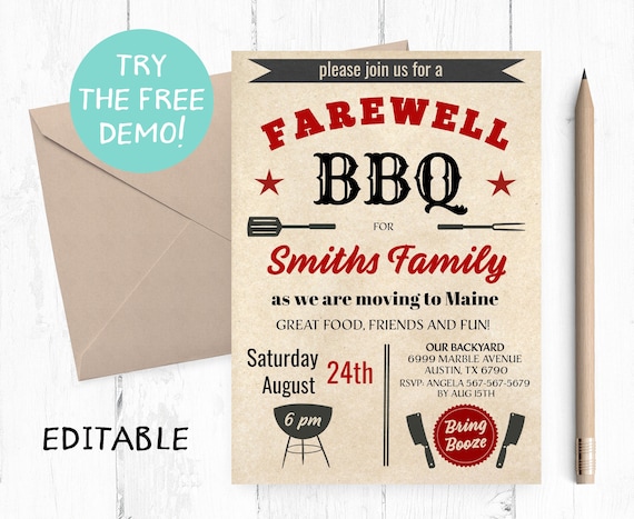 Editable Farewell BBQ Template Farewell BBQ Invitation | Etsy UK