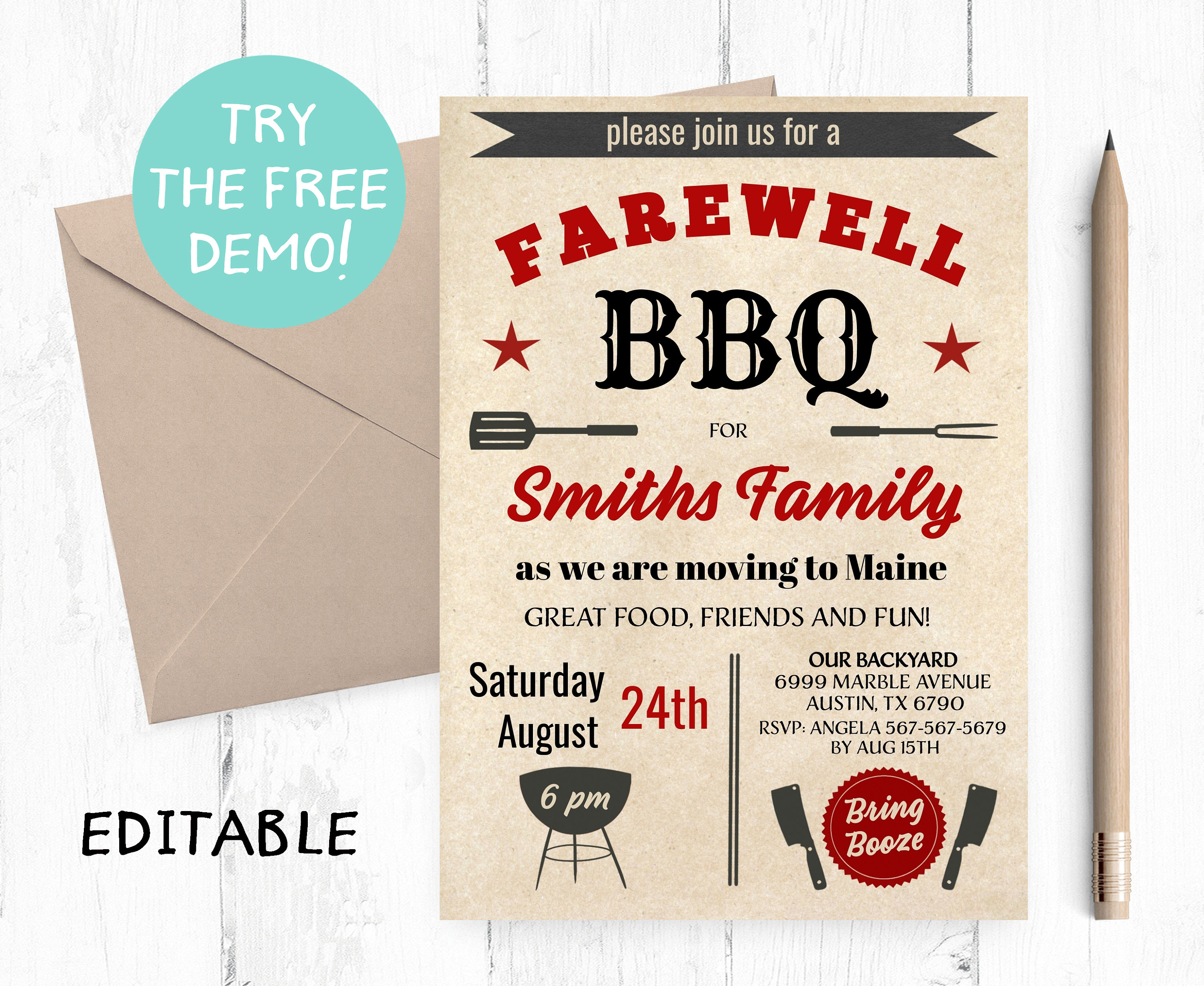 Editable Farewell BBQ Template Farewell BBQ Invitation - Etsy UK