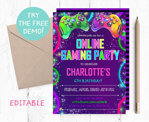 Editable Virtual Gaming Party Invitation Online Gaming Party | Etsy