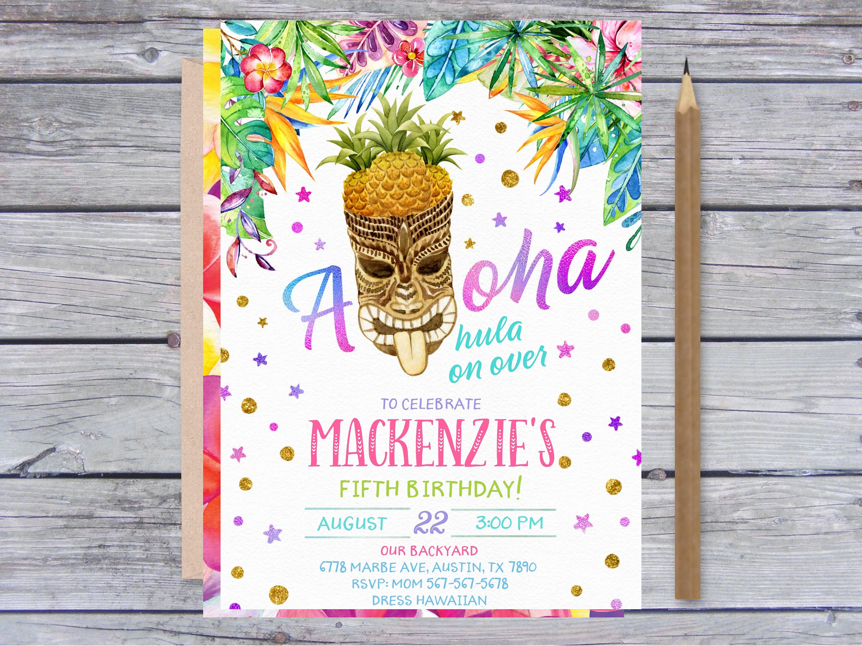 Editable Tikki Pineapple Invitation, Luau Tiki Pineapple Birthday Party ...