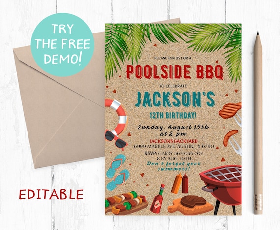 Pool Party Bbq Invitations Templates BBQ Party Invitation Templates