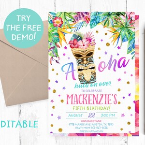 Editable Tiki Invitation, Tiki Editable Template, Aloha Tiki Invites ...