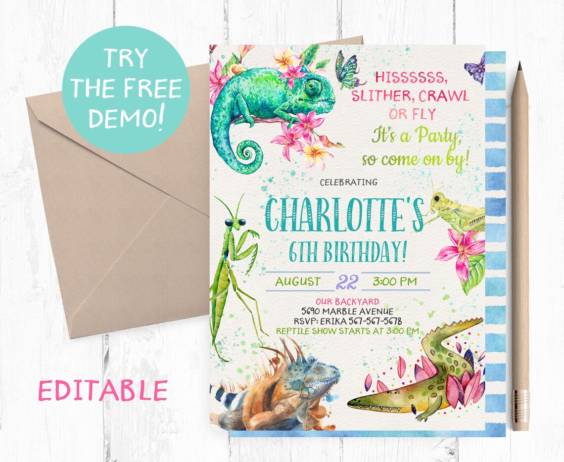 Creature Party Invitation Girl Girl Reptile Party - Etsy