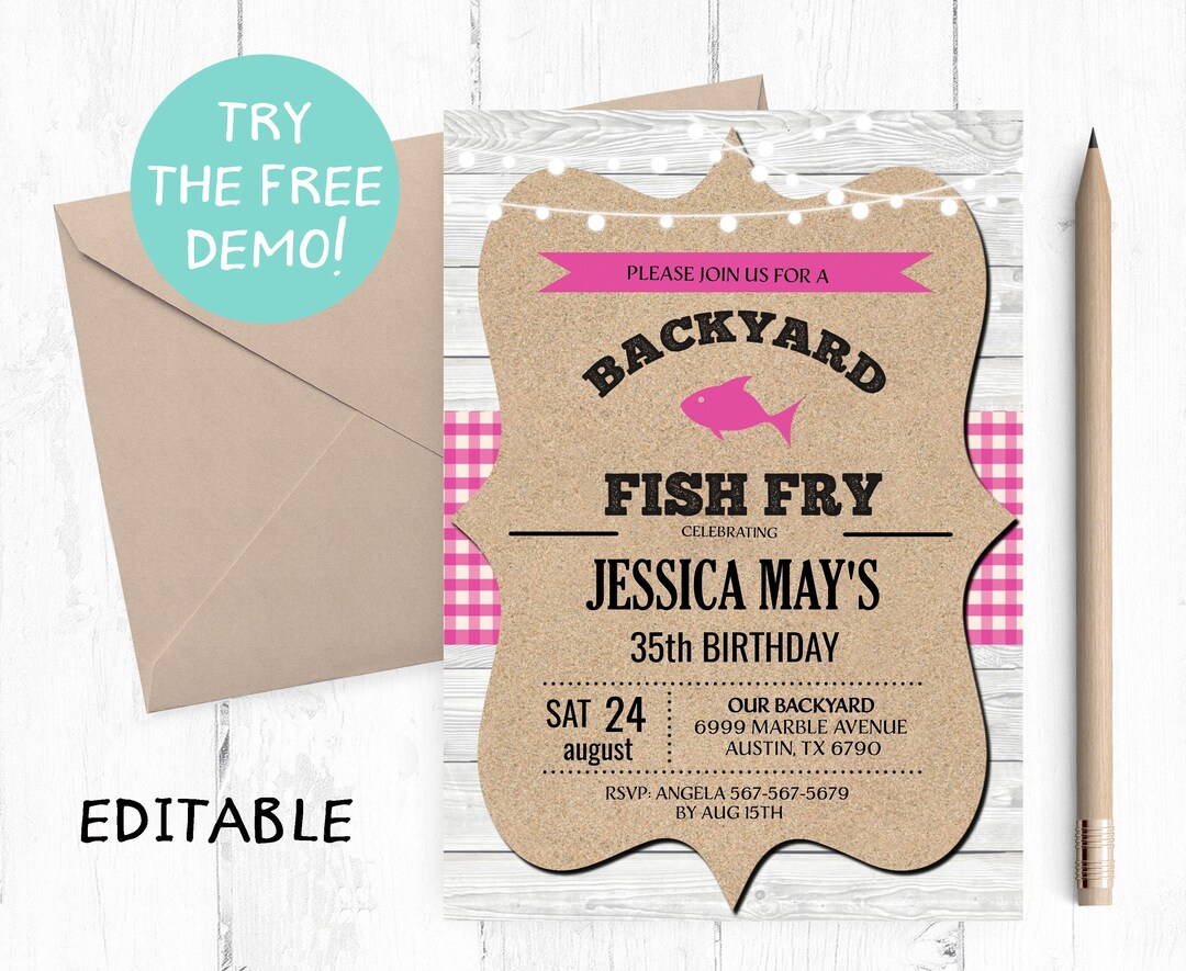 Editable Backyard Fish Fry Invitation, Birthday Party (digital Download ...