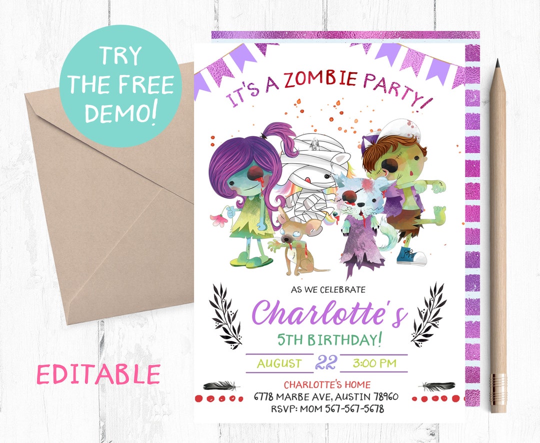 Zombie Party Invitation, Zombie Birthday Invitations, Zombie Invitation ...