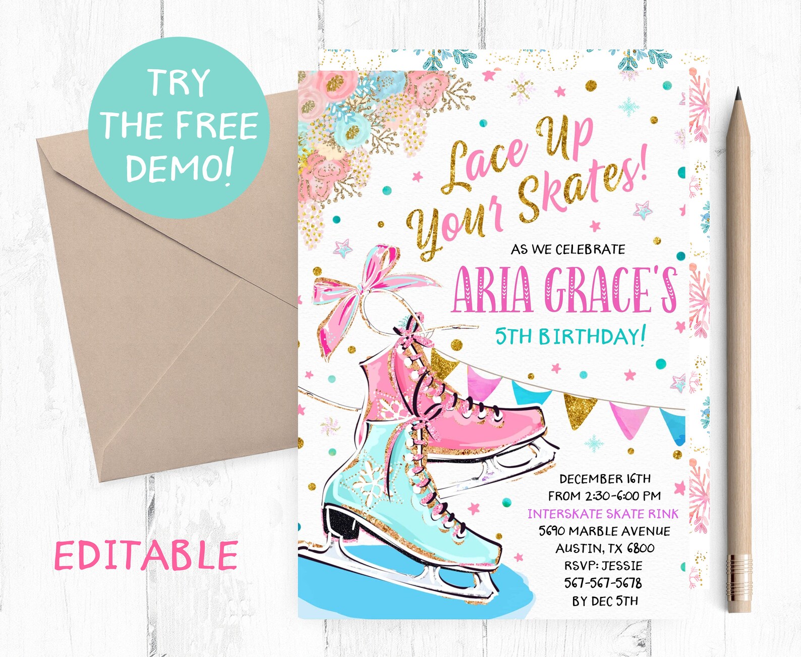 Editable Ice Skating Invitation Ice Skates Birthday Party - Etsy