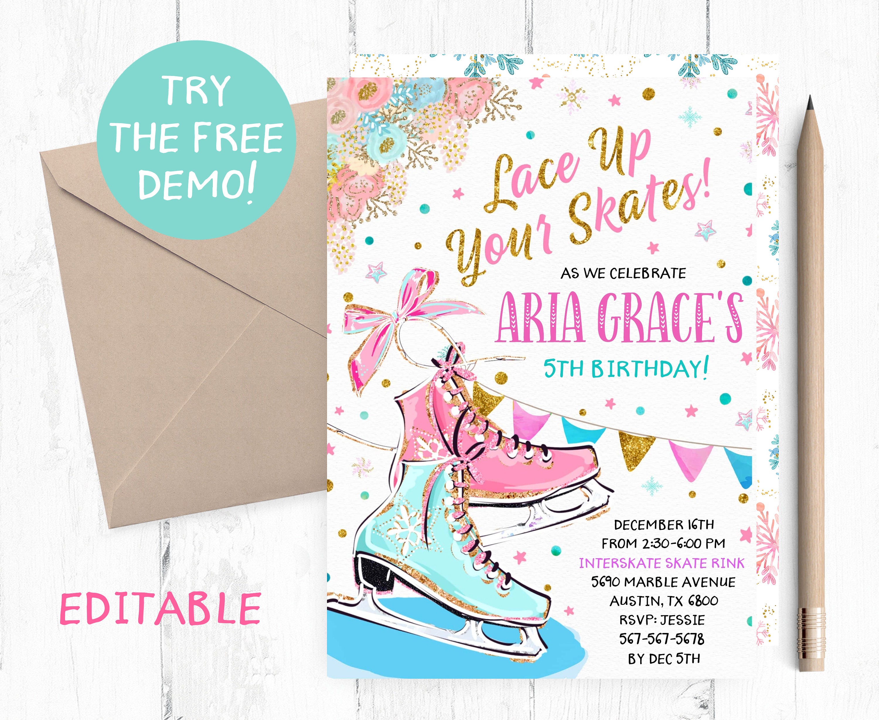 Editable Ice Skating Invitation Ice Skates Birthday Party - Etsy