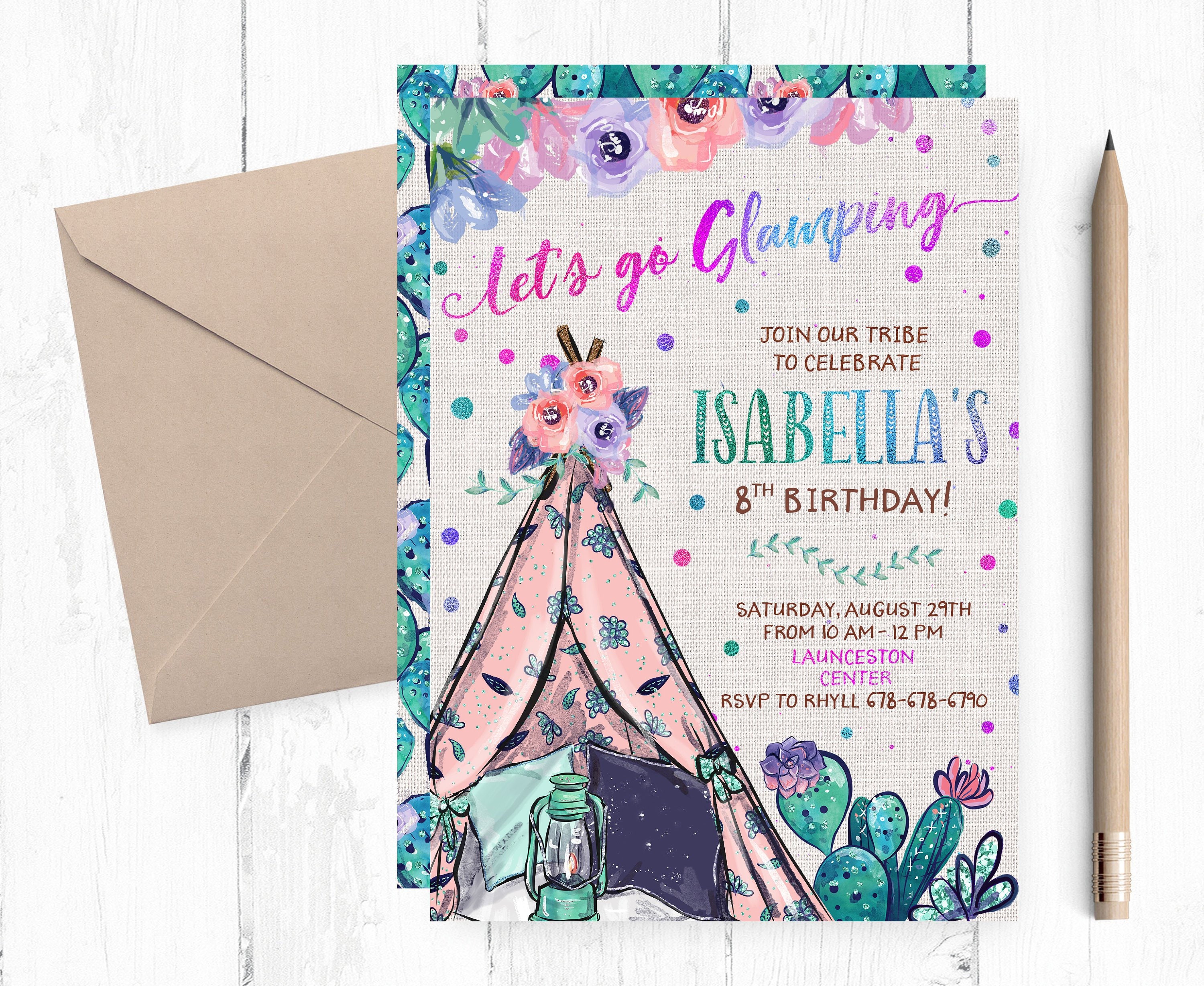 Girl Glamping Party Invitation Glamping Birthday Party | Etsy
