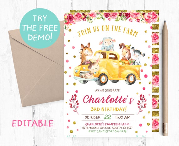 Fall Farm Birthday Invitation Fall Farm Animals Invitations | Etsy