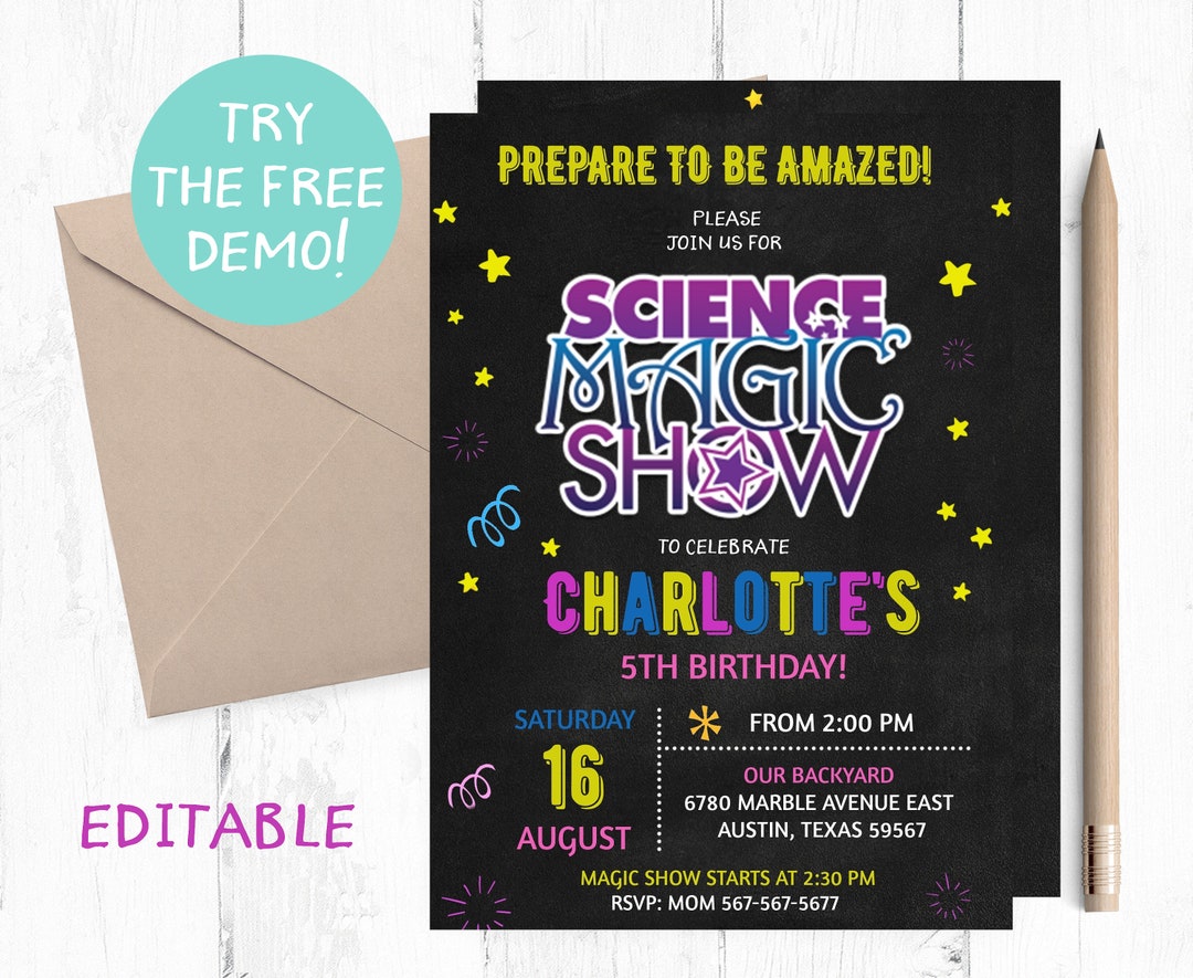 Editable Science Magic Show Invitation, Science Magic Show Birthday ...