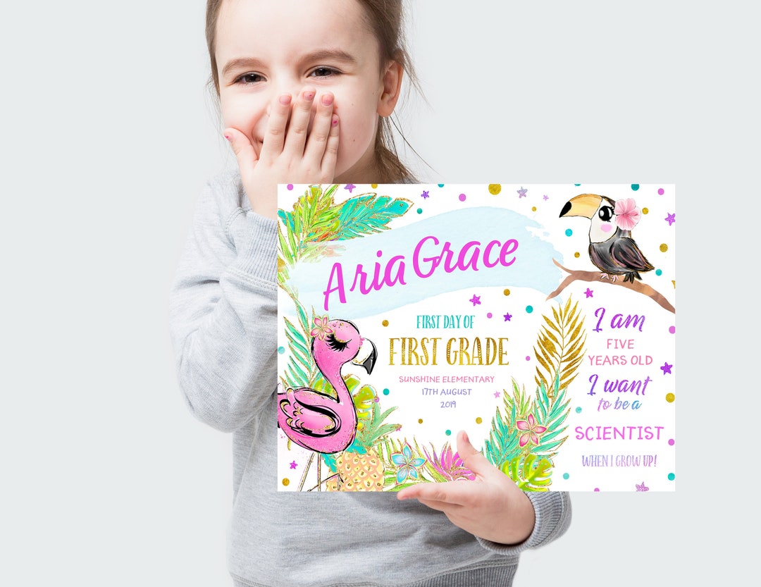 First Day of First Grade Photo Prop, First Day of First Grade Flamingo ...