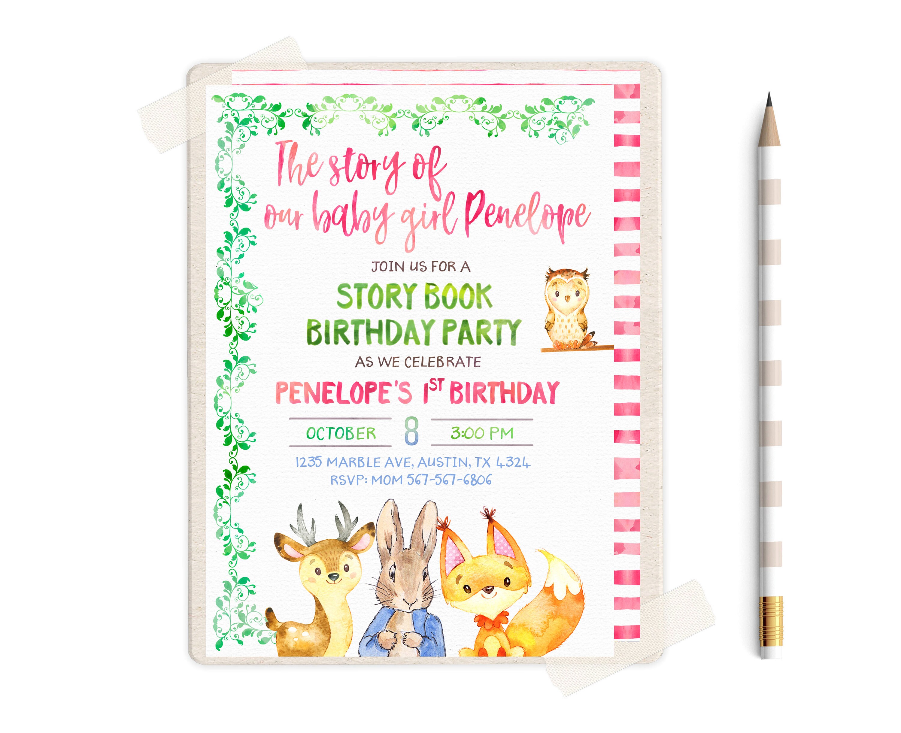 Storybook Birthday Invitations for girl Once upon a time | Etsy