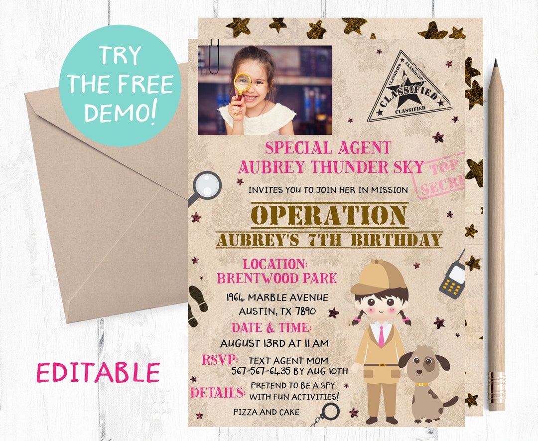Spy Birthday Invitation, Top Secret Invitation, Special Agent ...