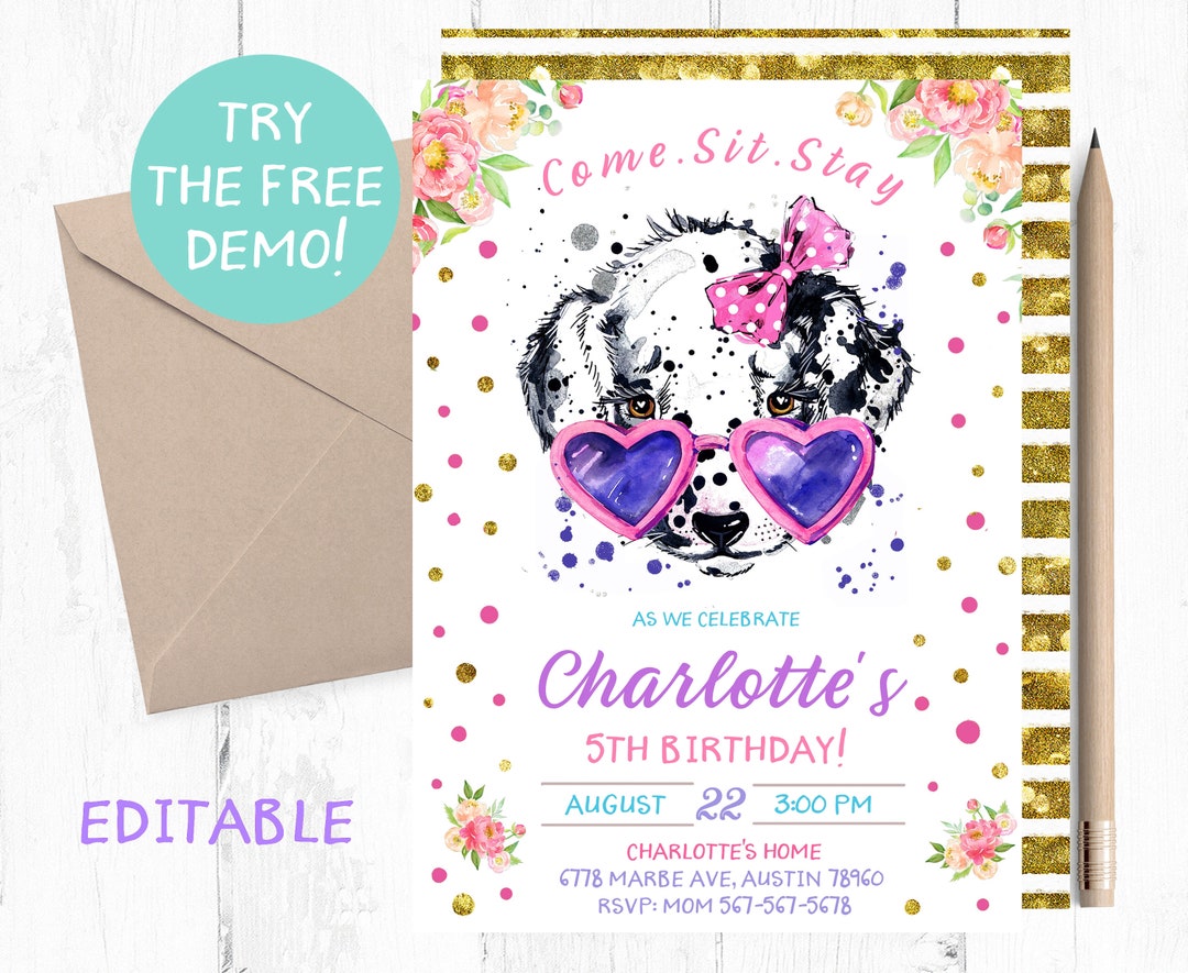 Puppy Invitation, Puppy Invitation Girl, Come Sit Stay Invitations ...