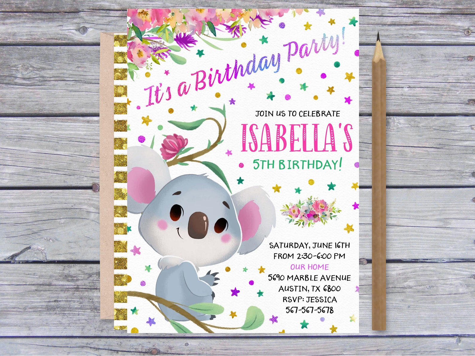 Editable Koala Invitation Koala Editable Template Koala | Etsy