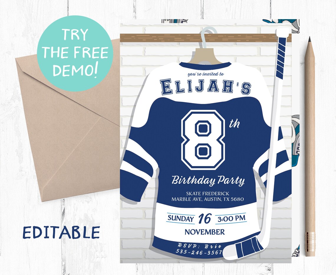 Hockey Jersey Birthday Invitation, Editable 5x7 (PDF) - Etsy Canada