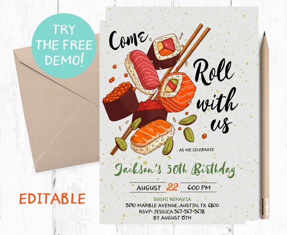 Editable Sushi Template Sushi Editable Invitation Sushi - Etsy