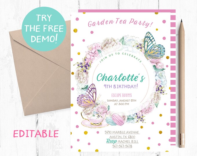 Butterfly Tea Party Invitation Butterfly Garden Party - Etsy