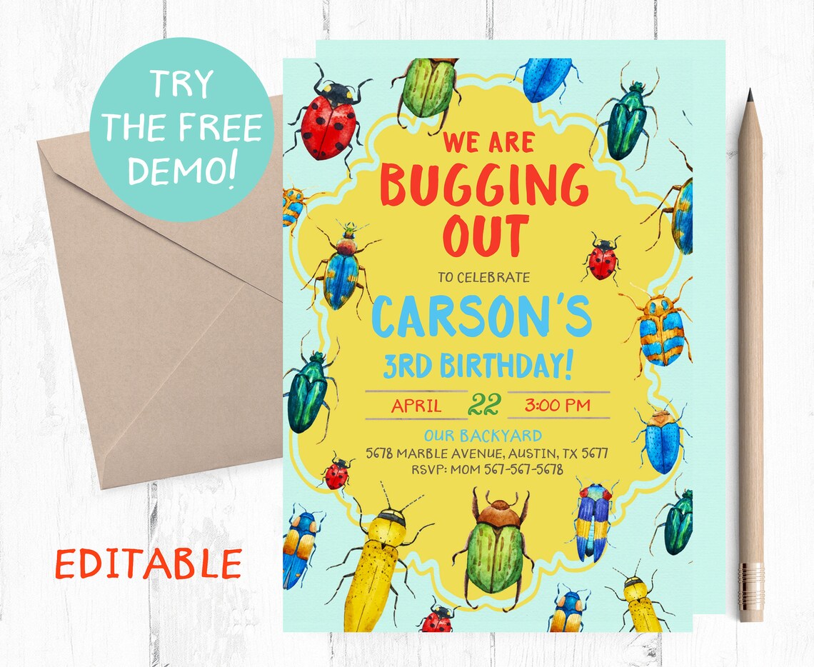 Bugs Invitations Bug Invitation Buggy Bush Birthday Bagging - Etsy