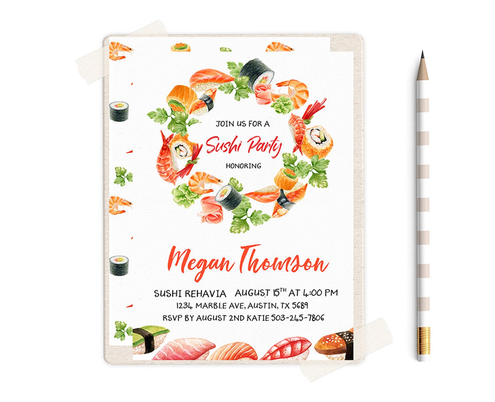 Digital Sushi Invitations Sushi Invitation Printable Adult | Etsy